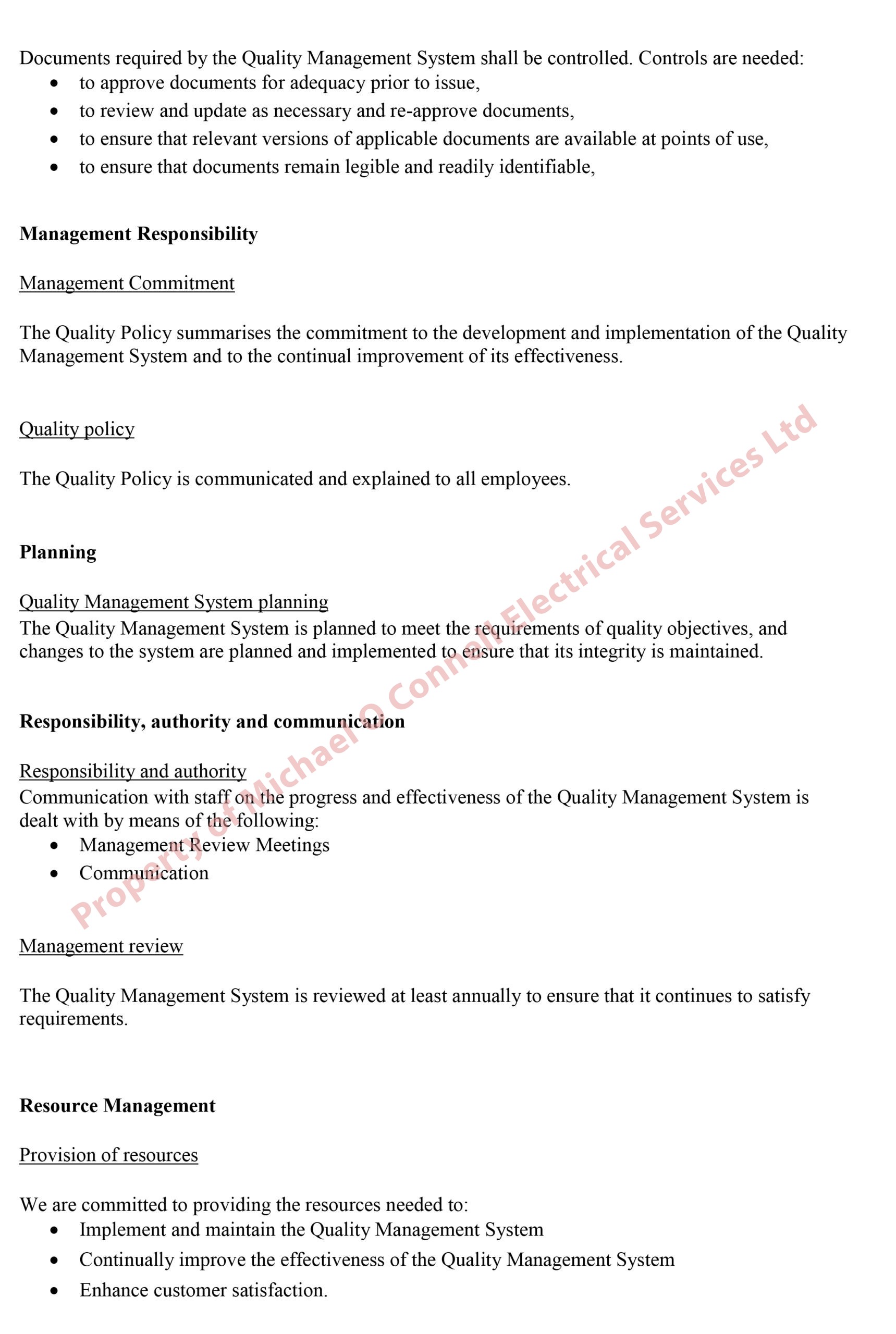 Quality Management System - O Connell Electrical